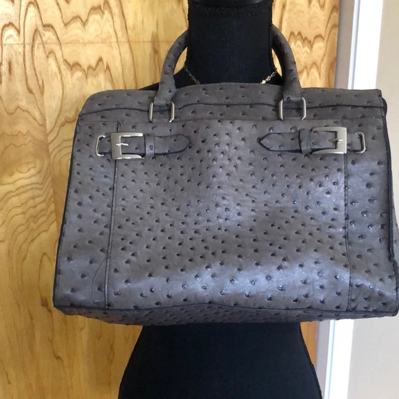 Bags | Dark Grey Ostrich Pattern Purse Shoulder Strap Included | Poshmark